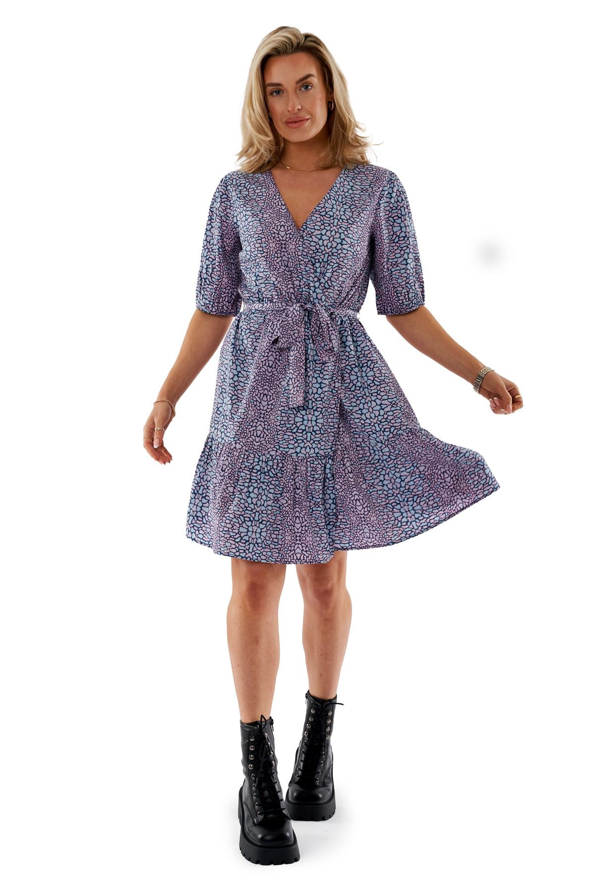 Hooch Womens Summer Mini Dress Patterned Short Sleeve Elasticated Wais ...