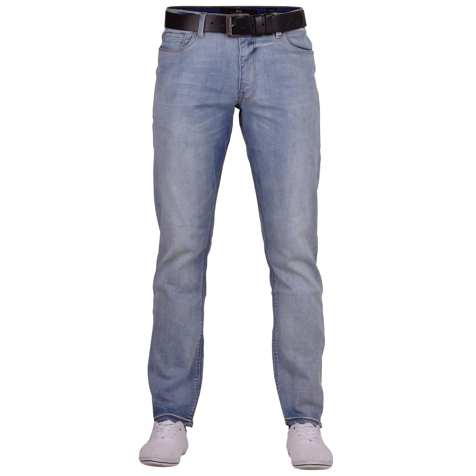 Mens Crosshatch Cotton Stretch Straight Fit Denim Jeans with Free Belt ...